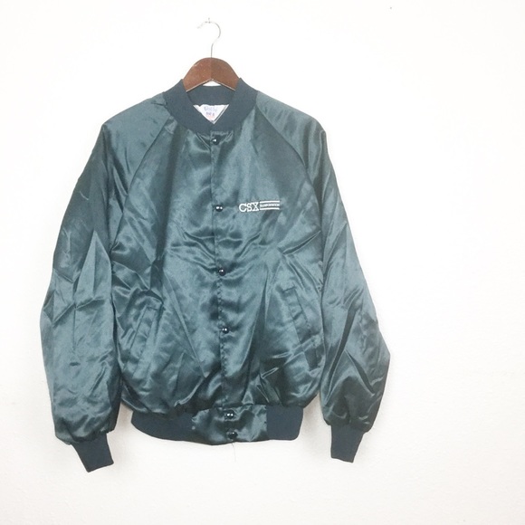 Vintage | Jackets & Coats | Rare Vintage Csx Train Teal Satin Bomber ...
